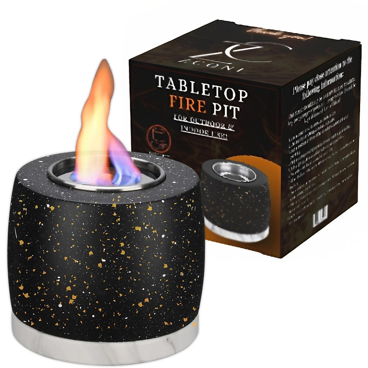 ZCONI Tabletop Fire Pit Portable, Mini Fire Pit with Extinguisher, Bio Ethanol Fire Pit, Concrete Table Top Firepit with Golden Sparkles, Indoor Fire Bowl (Concrete, Black with Sparkle)