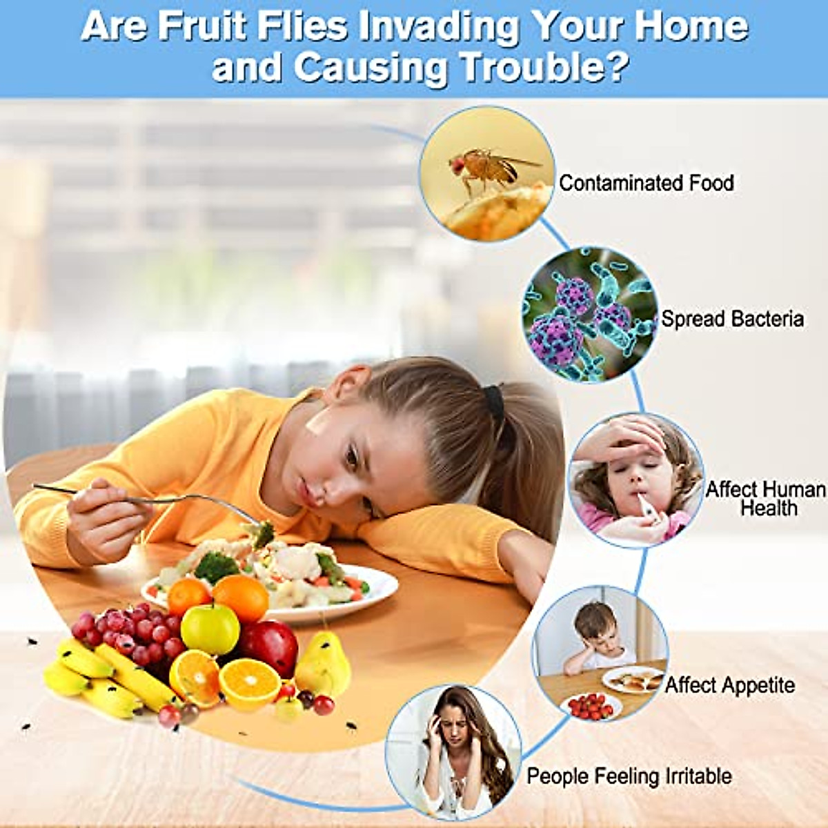 Fruit Fly Traps for Indoors,Effective Fruit Fly Killer Catcher Gnat Trap with Yellow Sticky Pads,Reusable Odorless Gnat Killer Fruit Fly Trap Comes with Fruit Fly Attractant for Home Kitchen (2 Pack)