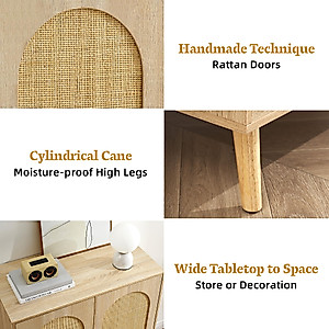 IDEALHOUSE Rattan Shoe Cabinet with Doors, 4-Tier Shoe Storage Cabinet for Entryway, Shoe Rack Organizer Cabinet with Woven Rattan Doors and Adjustable Shelves for Entryway, Hallway, Living Room