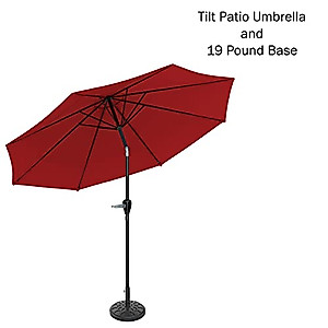 Pure Garden 50-100-RB Patio Umbrella with Auto Tilt – 10 Ft Easy Crank Sun Shade with 19lb Weighted Base for Deck, Porch, Outdoor Furniture, or Pool (Red)
