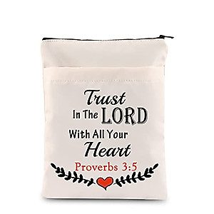 HOLLP Bible Verse Gift Religious Faith Book Cover Trust in The Lord with All Your Heart Proverbs 3:5 Waterproof Zipper Pouch Christmas Birthday Book Sleeve (Proverbs 3:5)