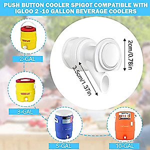 3Pcs Push Button Water Spigot Cooler Spigot Replacement, Reusable Water Spigot Compatible with Igloo 2, 3, 5, and 10 Gallon Water Cooler, Durable Spigot for 5 Gallon Bucket (White)