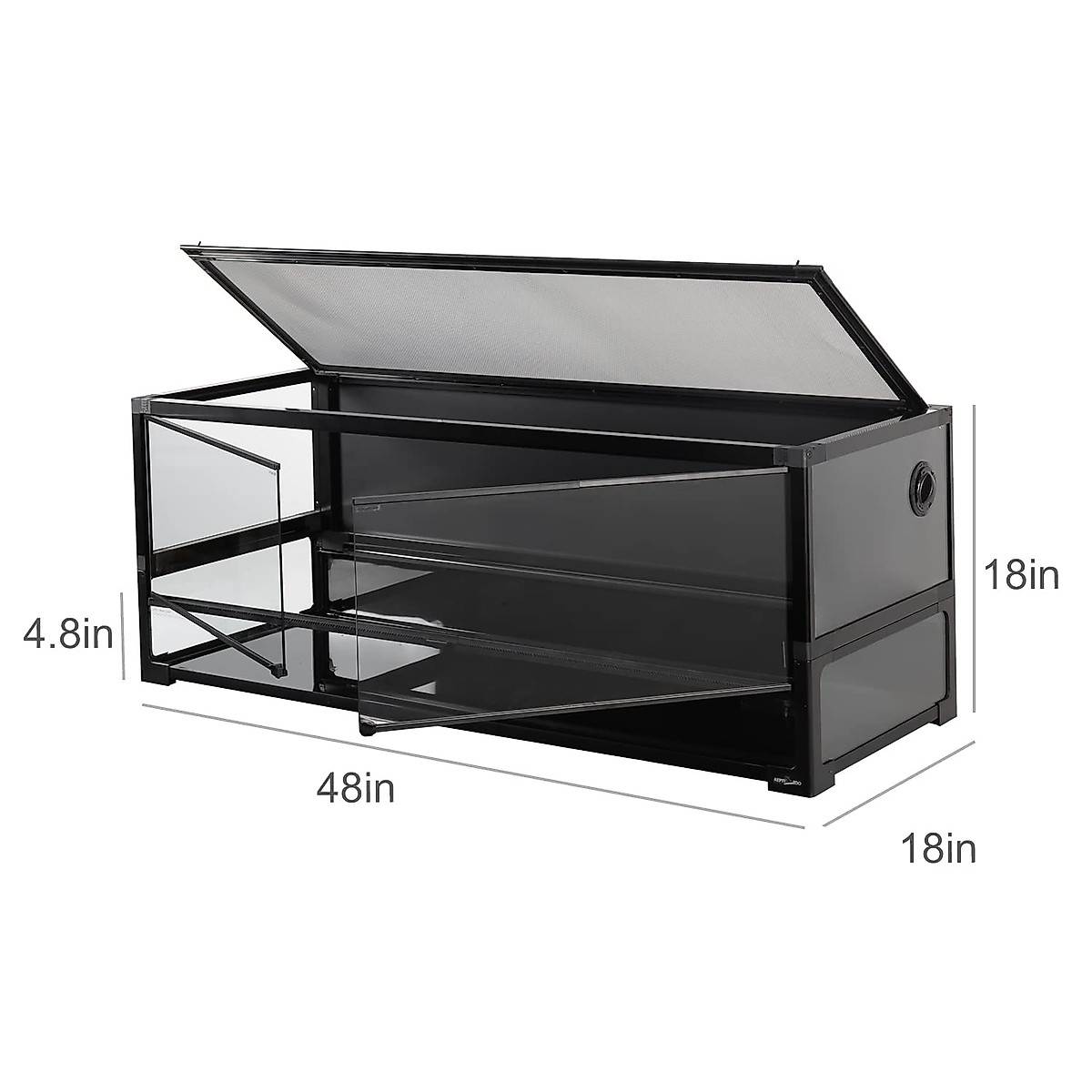 REPTI ZOO 67 Gallon Large Glass Reptile Terrarium 48" x 18" x 18", Easy Folding & Detaching Reptile Breeding Tank with Black PVC Back Panel Full Open Door Screen Ventilation