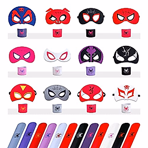 88Pcs Miles Morales Spider-man Birthday Party Favor Supplies - Spiderman and his best friends Masks&Slap Bracelets Candy Bags&Stickers Gifts for Kids Birthday Spider man Themed Party Favors Birthday Decorations