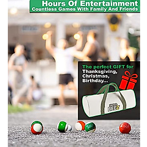 JAPER BEES Bocce Ball Set Solid Resin 90mm Outdoor Lawn Games for Family with 8 Balls 1 Pallino Measuring Rope Canvas Carrying Case