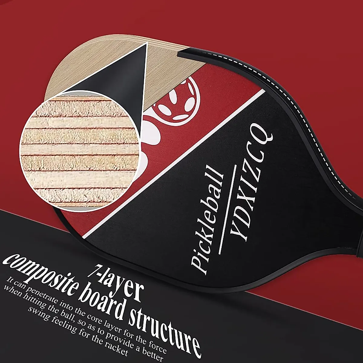 YDXIZCQ Pickleball Paddles, Pickleball Set 4 Paddles with 6 Balls and 1 Carry Bag, 7-ply Basswood Wood Pickleball Paddles, Safe Edge Guard, Wooden Pickleball Paddle