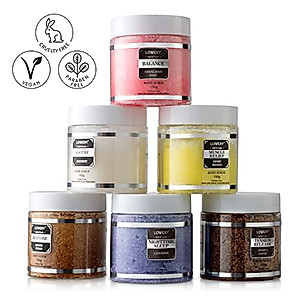 Body Scrub, Gifts for Women & Men, 6pc Exfoliating Body, Face, Hand, Foot Scrub, Himalayan Salt, Brown Sugar, Coconut, Arabica Coffee, Acne, Stretch Marks & Cellulite Remover, Essential Oils