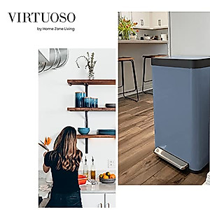 Home Zone Living 18.5 Gallon Large Capacity Kitchen Trash Can, Tall Stainless Steel Liner-Free Body, 70 Liter Capacity, Matte Black, Virtuoso Series