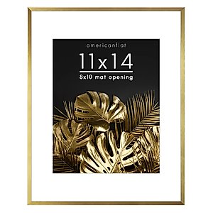 Americanflat Aluminum 11x14 Picture Frame in Gold - Use as 8x10 Picture Frame with Mat or 11x14 Frame Without Mat - Shatter Resistant Glass with Built-in Hanging Hardware for Wall