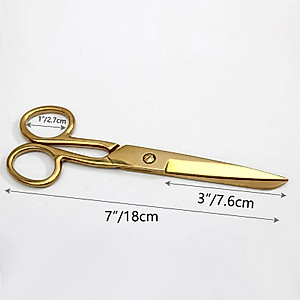 7 Inch Gold Shears Knife Edge Craft Tailor Scissors Heavy Duty Stainless Steel Professional Fabric Dressmaker Shears for Cutting Fabric, Cloth, Leather, Canvas, Denim (Gold)