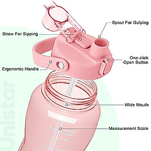 Unistar Half Gallon Water Bottle with 2-in-1 Lid (Straw lid/Chug Lid), 64oz Large Capacity Water Jug BPA-free Gallon Water Bottle, Leak-proof Water Jugs, Water Bottle with Time marker for Gym Outdoor