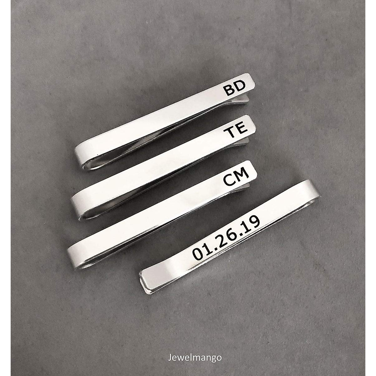 Tie Clip Personalized Custom Engraved Tie Bar Pin Slide Stainless Steel for Men Dad Wedding Gift Groomsmen (Silver-0.31" x 1.97")