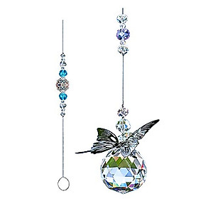 WEISIPU Crystal Hanging Decorations - Hanging Ornament Crystals Butterfly Suncatchers with Clear Crystal Ball for Home, Office, Garden Decoration, Window Decorations Hanging