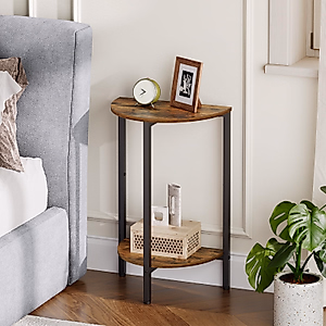 YATINEY End Tables Set of 2, Half Round Side Tables, Half Moon Table, 2-Tier Nightstands with Open Shelves, Accent Table, Entryway Table for Living Room, Bedroom, Rustic Brown ET07L2BR