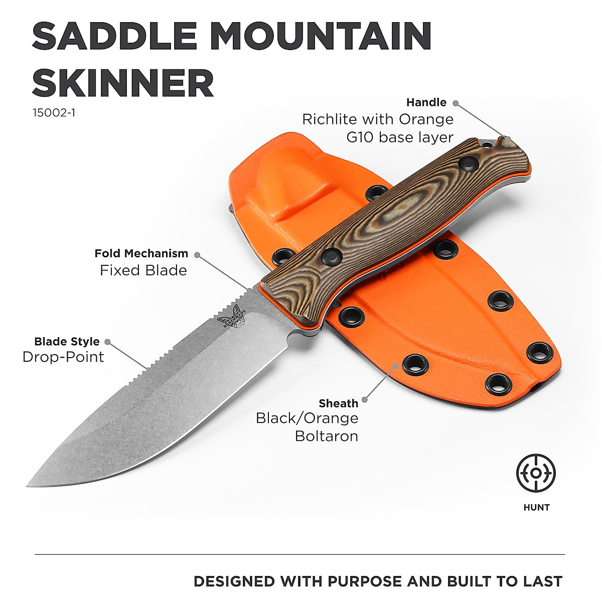 Benchmade - Saddle Mountain 15002 Hunting Knife with Orange G10 Handle (15002-1)