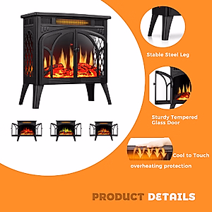 LHRIVER Electric Fireplace, 25” Freestanding Stove Heater with Remote, Space Heater w/ 3D Flame Effects, Fireplace Heaters for Indoor Use