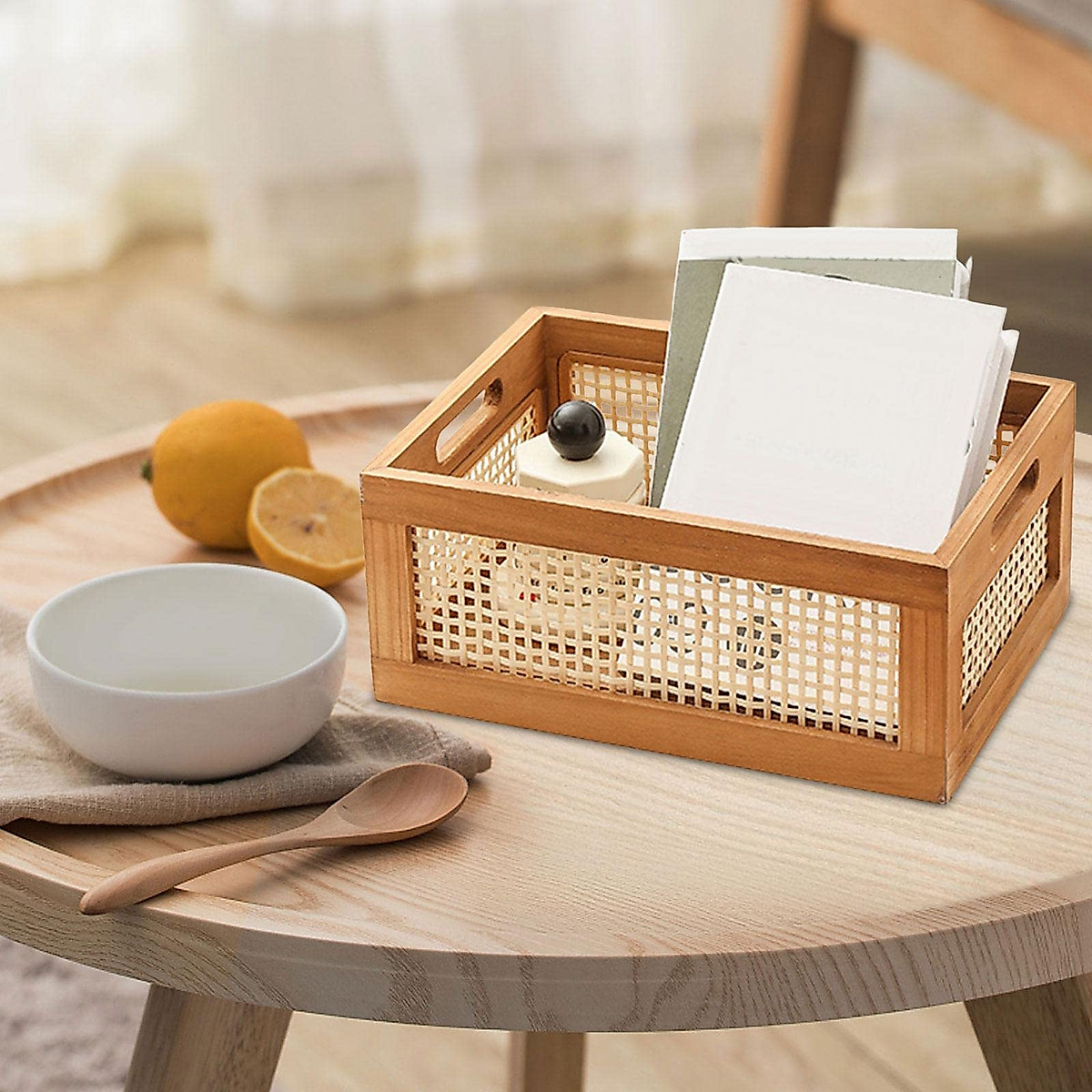 Wood Storage Basket Drawer Storage Box Portable Decoration Supplies Desktop Frame Case Home Organization for Bedroom Stationery Household, 35cmx24cmx19cm