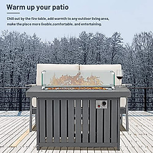 43'' Propane Fire Pit Table, 50,000 BTU Gas Fire Pit , CSA Certified Outdoor Patio Fire Table with Glass Wind Guard, Fire Glass and Lid, Safe for Garden Deck Patio Backyard (Grey)