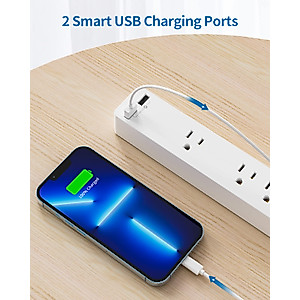 Flat Extension Cord 15 ft, NTONPOWER Ultra Thin Flat Extension Cord Under Carpet, Rug, Door, Wall Mount Power Strip Flat Plug with 4 Outlets 2 USB, Overload Protection for Home Office Indoor, White