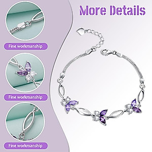 Nieboa S925 Sterling Silver Purple Butterfly Bracelets for Women,Anniversary Jewelry Gift for Women Mother Wife friend(Purple)