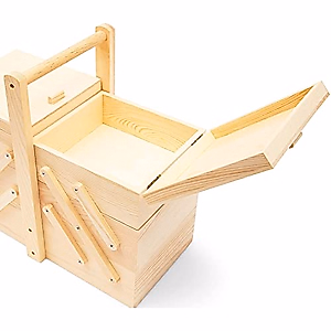 Wooden Sewing Box Organizer for Sewing Supplies, 3 Tier Drawers for Craft Tools, Needles (12.6 x 11.5 x 7 In)