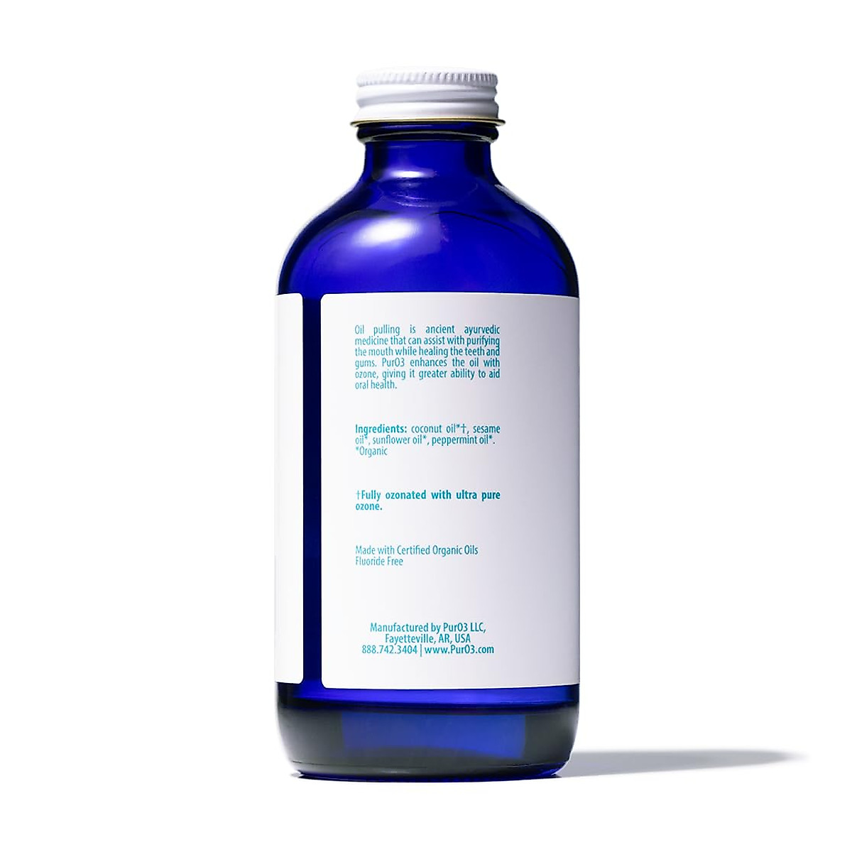 PurO3 Ozonated Oil Pulling Solution - Organic, Ozonated Coconut Oil Pulling for Teeth and Gums - Ozone Infused Oil Pulling Solution - Non-Toxic Teeth & Gum Pulling Oil with Peppermint, 8 oz