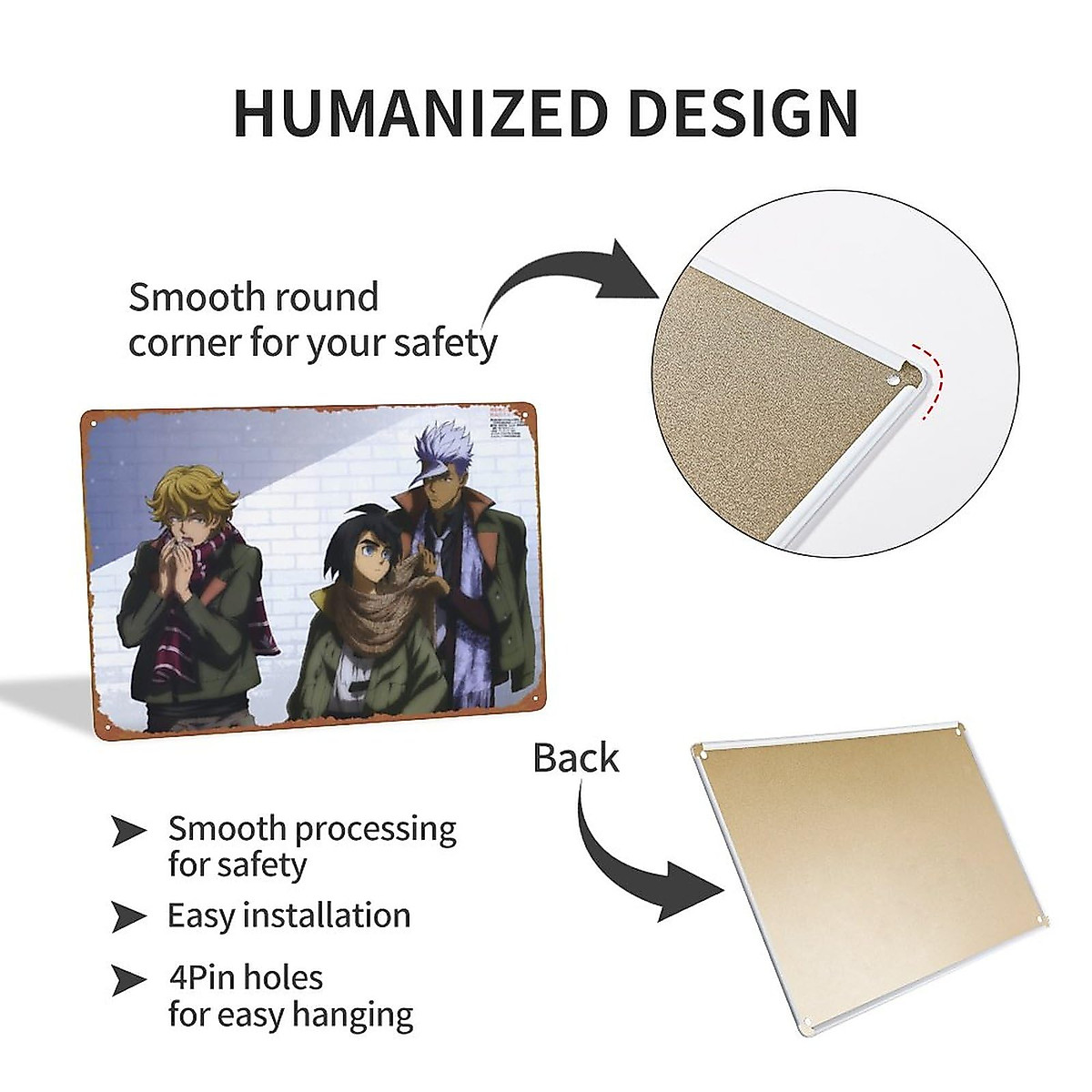 Gundam Mobile Suit Gundam: Iron Blooded Orphans Mikazuki Augus Eugene Sevenstark Orga Itsuka Metal Tin Sign Garage Sign Wall Decoration Old Car Shop Movie Poster Oil Station Sign 8 × 12 inches