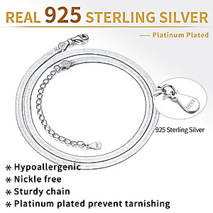 ChicSilver 925 Sterling Silver Herringbone Necklace for Women 3MM White Gold Plated Flat Snake Chain Choker Necklace Fashion Dainty Silver Snake Calvice Chain Short Necklace 12.5 Inch