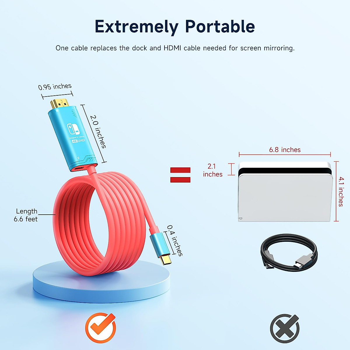 JINGDU USB C to HDMI Cable Compatible with Nintendo Switch NS/OLED, Portable TV Adapter Connector Replaces The Original Switch Dock for TV Screen Mirroring, Convenient for Travel, 4K HD, 2m, Blue