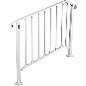VEVOR Handrail for Outdoor Steps, 3-4 Steps White Fence Outdoor Handrail, Adjustable Metal Staircase Handrail, Thickened Stair Railings for Porch Railing, Deck Handrail