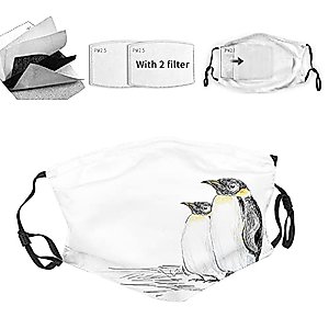 SARNFANS Sea Animals Adult Reusable Face Mask,Hand Drawn Art Penguinstic,5-Ply Breathable Safety Unisex Adults Fashion Facial Face Masks for Women Men,Black White
