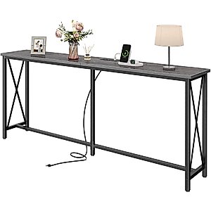 SUPERJARE 70 Inch Console Table with Outlet, Extra Long Sofa Table with Charging Station, Couch Table Behind Sofa, Foyer Tables for Entryway, Living Room - Gray