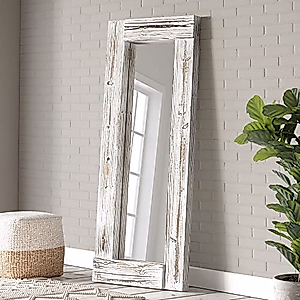 Barnyard Designs Rustic Farmhouse Full Length Mirror - Wood Frame Floor Standing Bedroom Mirror (58" x 24" / White)