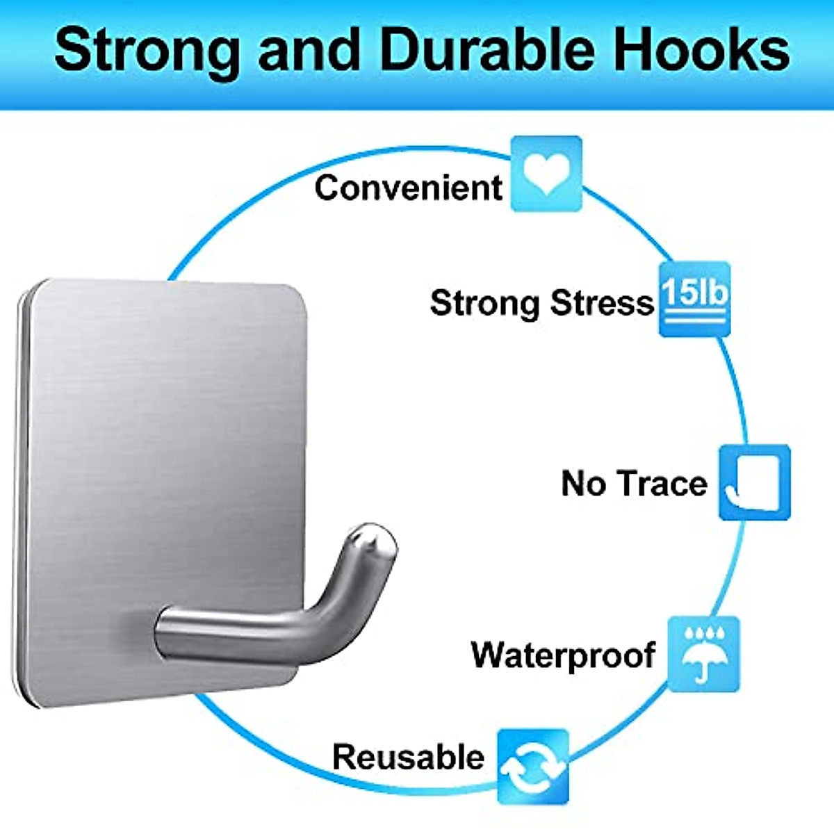 Adhesive Towel Hook Stainless Steel Adhesive Wall Hooks,Waterproof and Anti-Rust Wall Hooks for Hanging,Can Be Used for Keys,Towels,Clothes,Bath Towels,Hats,Kitchen Utensils(4 Pieces)