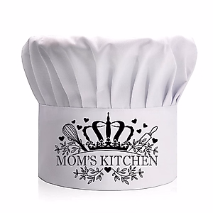 DYJYBMY Mom's Kitchen, Adult Adjustable Kitchen Cooking Hat with Elastic Band Chef Baker Cap White, Cooking Grilling BBQ Gifts for Woman, Wife, Mom, Her, Grandma
