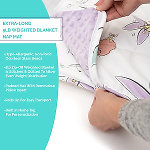 JumpOff Jo - Extra Long Toddler Nap Mat - Sleeping Bag for Kids with 5lb. Detachable Weighted Blanket and Removable Pillow for Preschool, Daycare, and Sleepovers - 53 x 21 Inches - Fairy Blossom