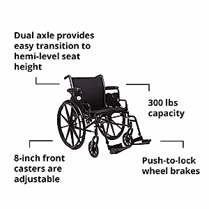 McKesson Wheelchair, Swing Away Foot Leg Rest, Desk Length Arms Flip Back, 20 in Seat, 300 lbs Weight Capacity, 1 Count