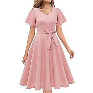 Gardenwed Cocktail Dresses for Women Wedding Guest,Fit and Flare Formal Dress with Sleeves for Homecoming Party Church Blush L