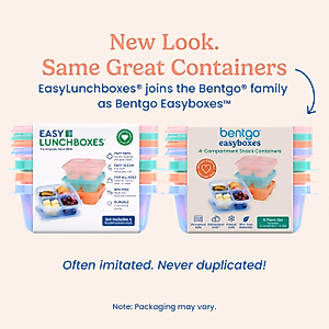 Bentgo Easyboxes 4-Compartment Snack Containers - 8-Piece Set with 4 Trays & 4 Custom-Fit Lids to Seal in Freshness - Reusable Food Storage & Meal Prep Bento BPA-Free Containers (Pastels)