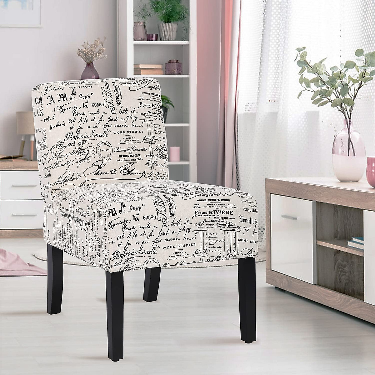 Armless Accent Chair, Living Room Chair, Small Chair for Bedroom, Accent Chairs for Living Room Office, Small Modern Armless Accent Chair, Side Chair, Bedroom Chairs with Thick Sponge Cushion white