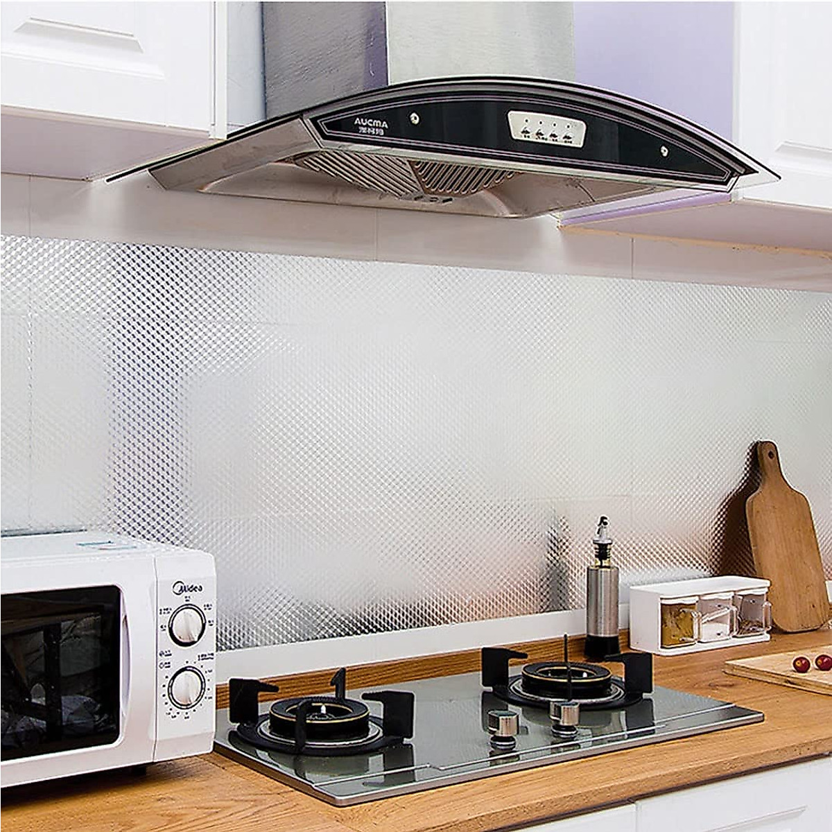 Kitchen Backsplash Stickers Wallpaper, Kitchen Stickers Self Adhesive Kitchen Aluminum Foil Stickers Oil Proof Waterproof Stove Sticker (15.7X118 Inches)