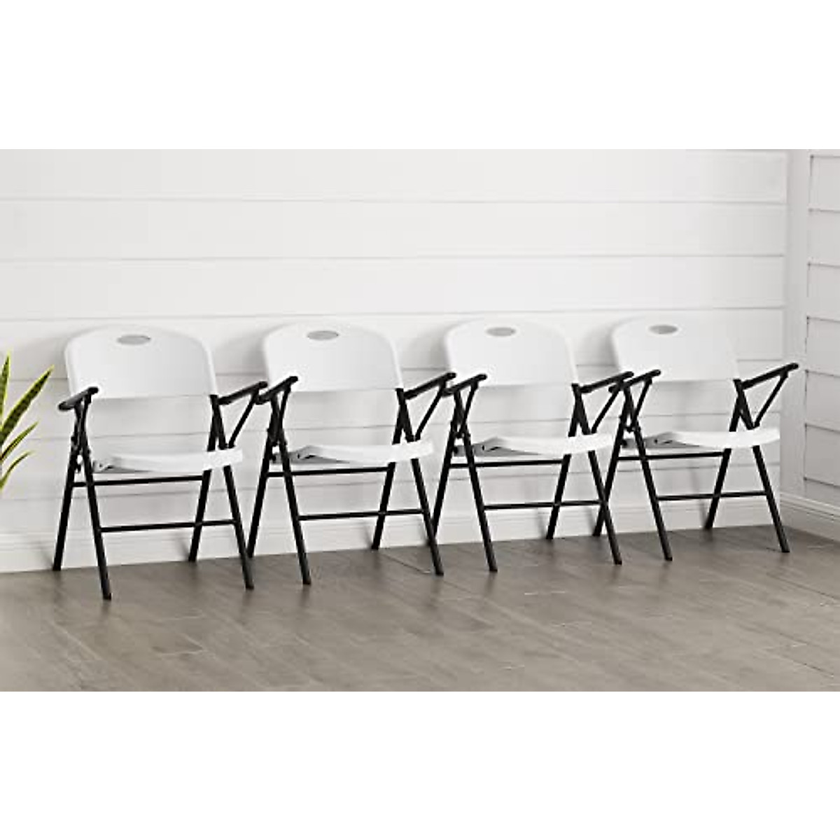 Living and More Plastic Folding Chair with Armrest, Light Weight Folding Chair, 350 Pound Capacity, White, 4pc Pack