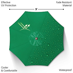 Funsite 9ft Patio Umbrella, UV Protect Pool Umbrella with Heavy Duty Pole, Ventilate Design Outdoor Umbrella with Push Botton Tilt & Crank Ideal for Garden, Lawn, Deck, Backyard&Pool, Grass Green