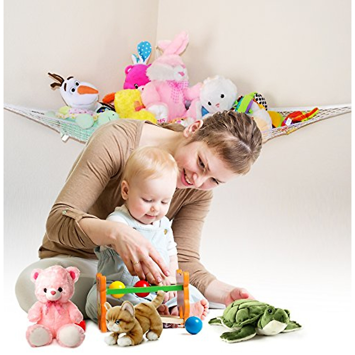 Enovoe Stuffed Animal Toy Hammock - Hanging Storage Net - Toy Organizer for Clean, Organized and Orderly Room - Comes with an E-Book - Durable and Easy to Install - Nylon and Polyester (White)