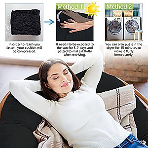 Bextile Papasan Chair Cushion Only, Thickened Round Papasan Chair Cushion, Leisure Papasan Seat Cushion with Square Pillow (Black)