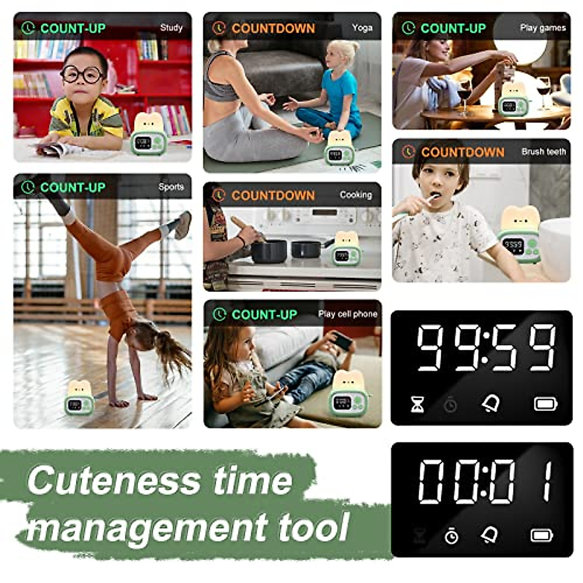 QANYI Small Timer Clock Toaster Lamp, Cute Night Light with Time Management Tool and Table Clock Alarm Digital Timer for Kids, ABS+PC Kids Lamp Birthday Gifts for Teen Toddler Baby Girls Boys