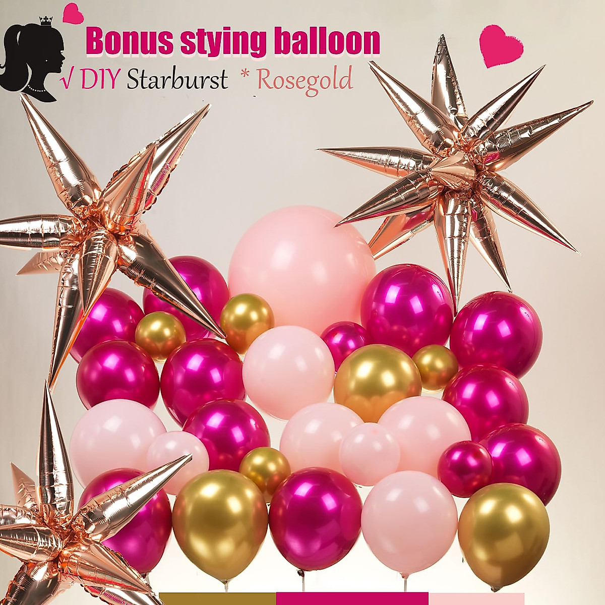 FROUFING Pink and Gold Balloon Garland Arch Kit 117Pcs Chrome Pink With Rose Gold confetti balloons and star for Sweet Girl baby shower women 15/16/21th birthday Party Decorations
