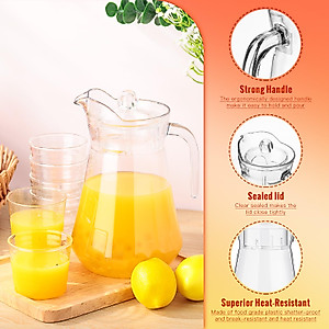 Didaey 4 Pcs Plastic Pitcher with Lid and Handle Clear Plastic Water Pitcher Shatter Proof Jugs for Drinks Fridge Iced Tea Juice Milk Lemonade Sangria Cold or Hot Beverages (50 oz)