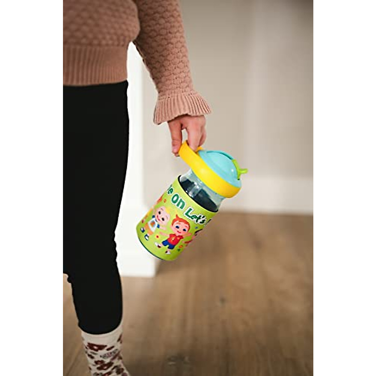 The First Years Chill & Sip Cocomelon Kids Water Bottle - Insulated Toddler Straw Cups with Flip Top and Protective DropGuard - 12 Oz - Ages 24 Months and Up