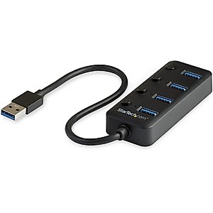 StarTech.com 4 Port USB 3.0 Hub - USB-A to 4x USB 3.0 Type-A with Individual On/Off Port Switches - SuperSpeed 5Gbps USB 3.1/3.2 Gen 1 - USB Bus Powered - Portable - 9.8" Attached Cable (HB30A4AIB)